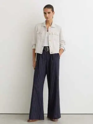 REISS Lyocell-linen Trucker Jacket - Neutral