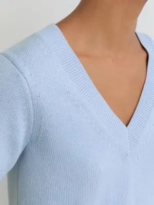 REISS Valerie Cotton-wool Knit V-neck Top - Soft Blue