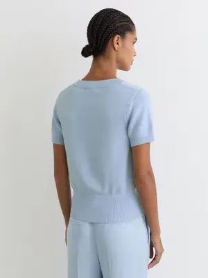 REISS Valerie Cotton-wool Knit V-neck Top - Soft Blue
