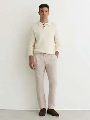 REISS Cotton-linen Side-adjuster Tapered Trousers - Stone
