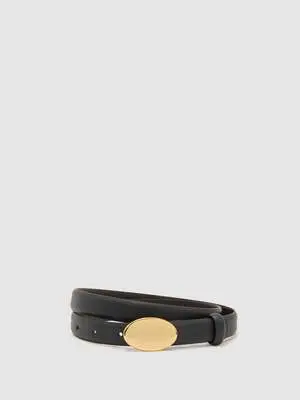 REISS Elora Leather Belt With Oval Buckle