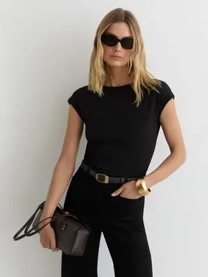 REISS Serena Stretch-cotton Scoop-back Top - Black