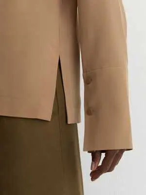 REISS Maria Matte-silk Open-collar Blouse - Camel