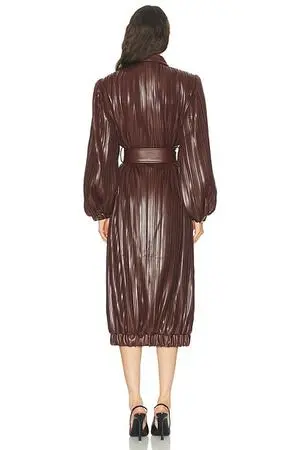 ROWEN ROSE Long Pleated Faux Leather Coat