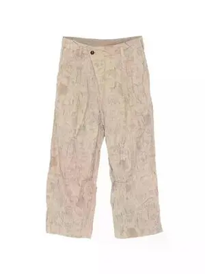 ZIGGY CHEN Graphic-print Pleated Trousers - Neutrals