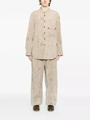 ZIGGY CHEN Graphic-print Pleated Trousers - Neutrals