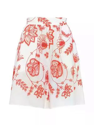 ERES Floral Embroidered Cotton Bermuda Shorts - Red