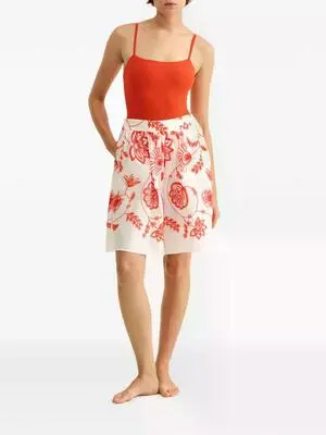 ERES Floral Embroidered Cotton Bermuda Shorts - Red