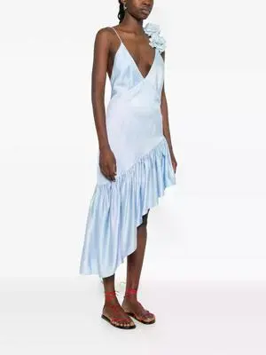 Sandro Flower Detail Asymmetrical Ruffled Dress - Blue