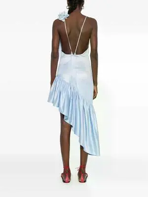 Sandro Flower Detail Asymmetrical Ruffled Dress - Blue