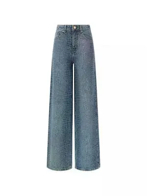 SELF-PORTRAIT Rhinestone-embellished Crocodile-effect Jeans