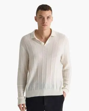 ATM Anthony Thomas Melillo Wide Rib Cashmere Long Sleeve Polo Sweater - Chalk