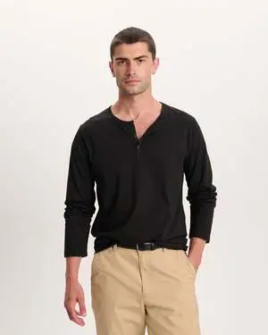 ATM Anthony Thomas Melillo Classic Jersey Long Sleeve Henley T-shirt Cotton - Black