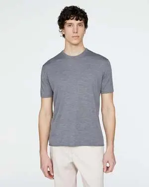 ATM Anthony Thomas Melillo Extra Fine Merino Wool Crew Neck T-shirt - Medium Heathered Grey