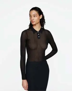 ATM Anthony Thomas Melillo Ribbed Long Sleeve Polo Top