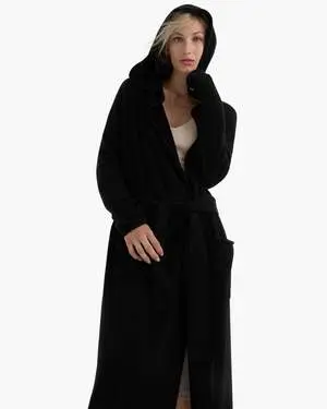 ATM Anthony Thomas Melillo Cashmere Hooded Bathrobe Sweater - Black