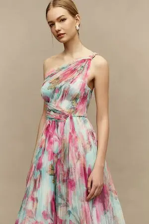 HUTCH Tulle One-shoulder Midi Dress