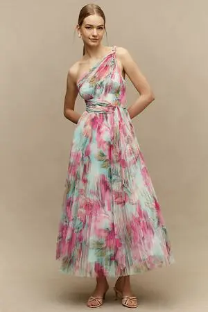 HUTCH Tulle One-shoulder Midi Dress