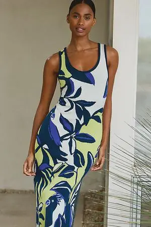 CELANDINE Sleeveless Midi Sweater Dress - Yellow Pattern