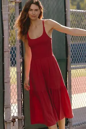 NATION LOS ANGELES Penelope Scoop-neck Midi Dress - Red