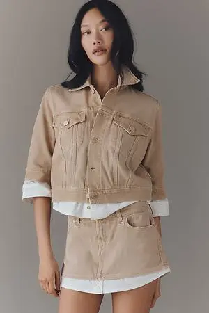 7 For All Mankind Twofer Denim Trucker Jacket - Tan