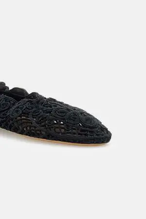 ODISSI Iris Ballerina Crochet Flat - Black