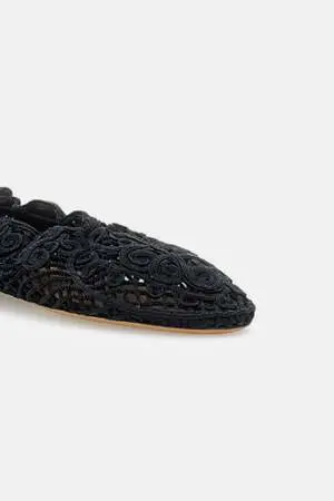 ODISSI Iris Ballerina Crochet Flat - Nero