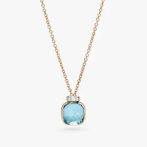 Pomellato Nudo Mini Necklace With Sky Topaz And Diamonds - Blue
