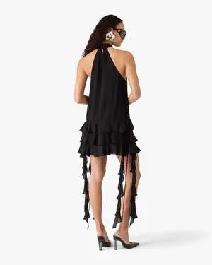 Casablanca Silk Georgette Double Ruffle Mini Dress - Black