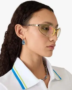 Casablanca Silver And Water Drop Brass Hoop Earrings