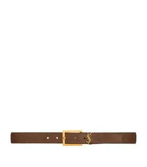 Saint Laurent Suede Cassandre Belt - Brown