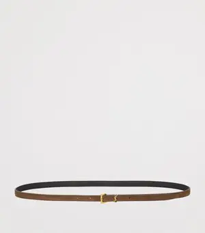 Saint Laurent Calfskin Cassandre Slim Belt - Brown