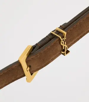 Saint Laurent Calfskin Cassandre Slim Belt - Brown