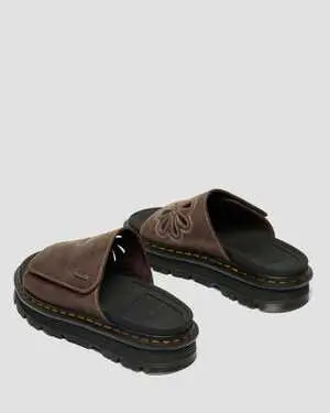 Dr. Martens Zebzag Crazy Horse Leather Slides - Brown