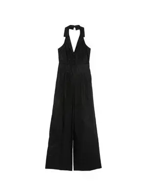 TWINSET Collared Belted Wide Leg Jumpsuit - Black