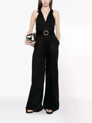 TWINSET Collared Belted Wide Leg Jumpsuit - Black