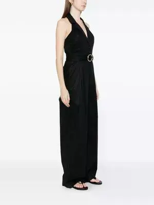 TWINSET Collared Belted Wide Leg Jumpsuit - Black