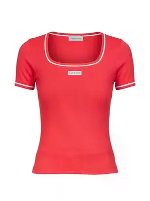 MARINE SERRE Ribbed Square-neck T-shirt - Red