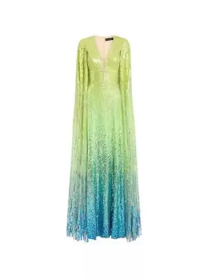 Jenny Packham Sequin Embellished Maxi Dress Green