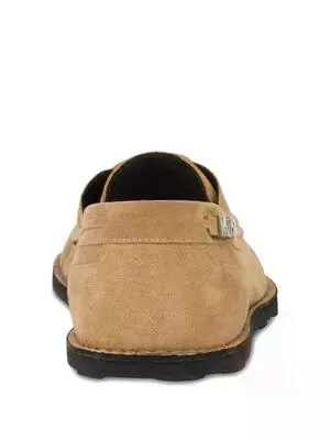 Moschino Suede Loafers With Silver Galvanized Logo - Brown