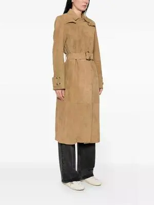 GOLDEN GOOSE Belted Suede Coat - Neutrals