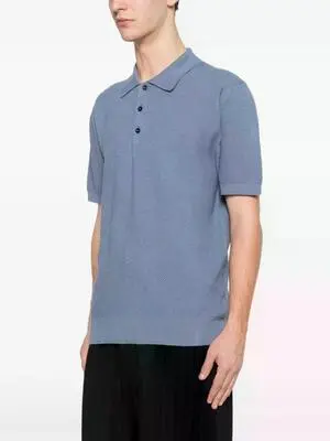 Canali Button-down Textured Polo Shirt - Blue