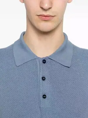 Canali Button-down Textured Polo Shirt - Blue