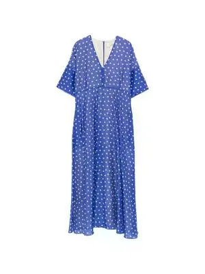 PSOPHIA Polka-dot V-neck Midi Dress - Blue