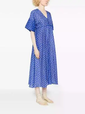 PSOPHIA Polka-dot V-neck Midi Dress - Blue