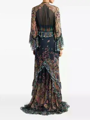 Etro Long Silk Dress With Placed Floral Paisley Print