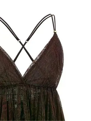 Elisabetta Franchi Floral Lace Mini Dress With Pleated Skirt - Brown