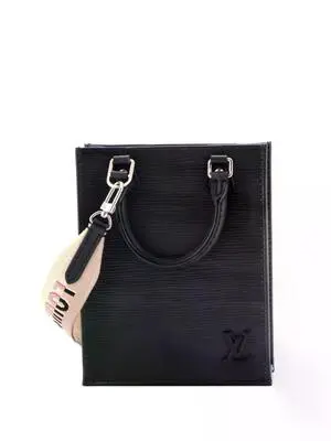 LOUIS VUITTON Petit Sac Plat Epi Leather Crossbody Bag With Logo Jacquard Strap - Black