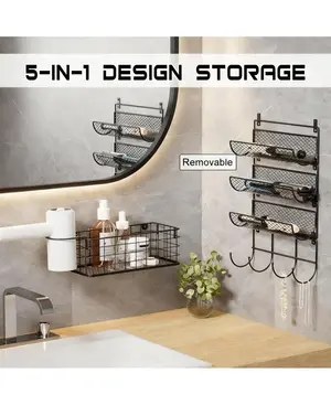YIGII Wall-mounted Hair Tool Wall Rack With Heat Safe Rack For Styling Tools - Black