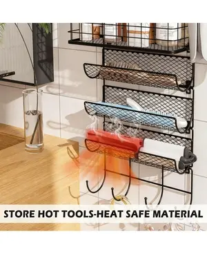YIGII Wall-mounted Hair Tool Wall Rack With Heat Safe Rack For Styling Tools - Black